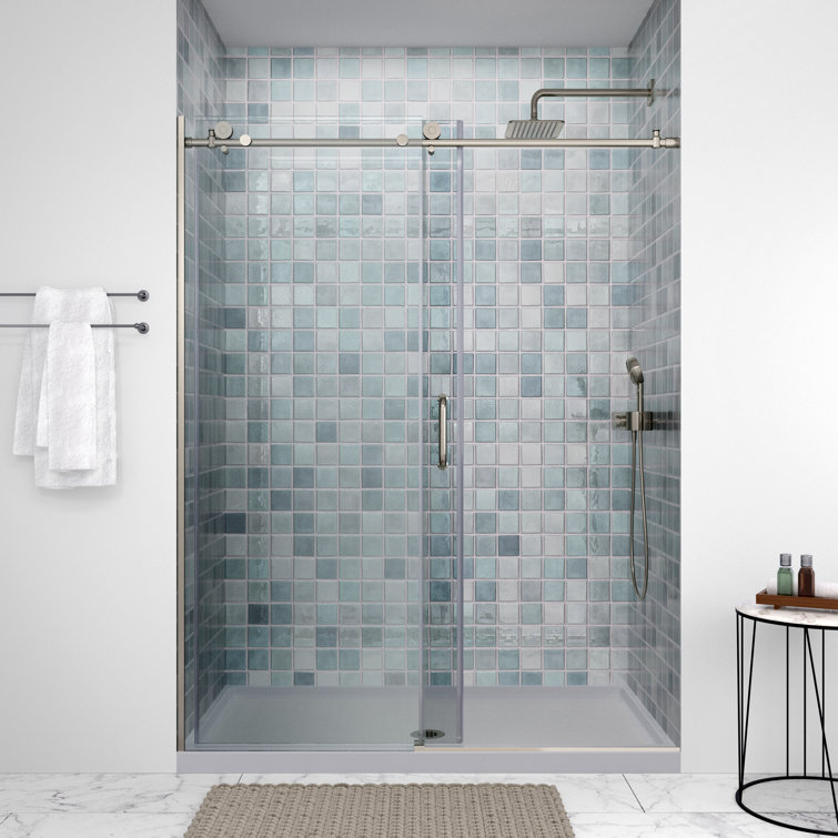 StreamlineBath Enza 58" W x 74" H Single Sliding Frameless Shower Door | Wayfair